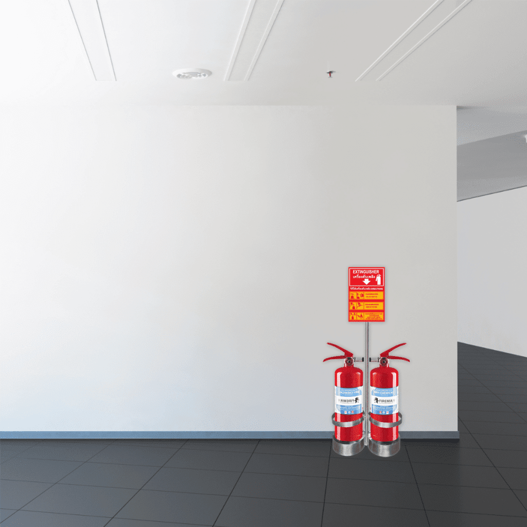 ป้ายสแตนเลสถังดับเพลิงชนิดวางถังคู่ สามารถเปลี่ยนหน้าป้ายได้